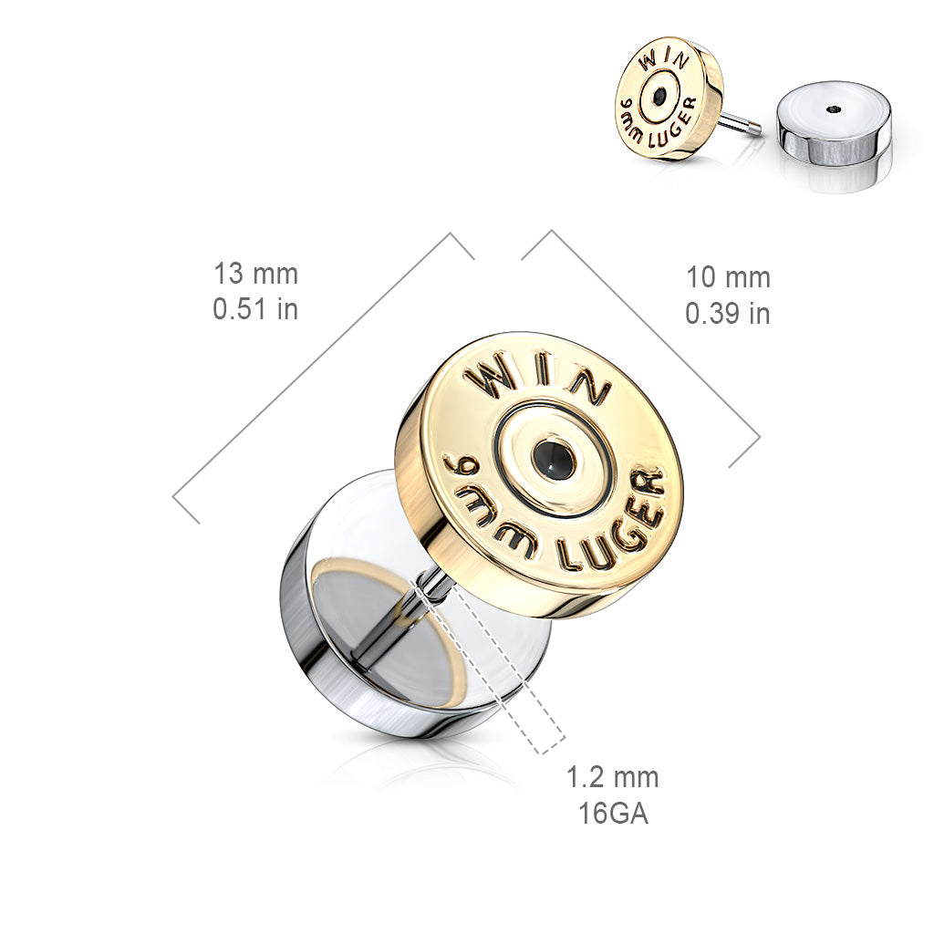 Pair Of Gold Bullet 16Gauge Surgical Steel Fake Ear Plugs ...