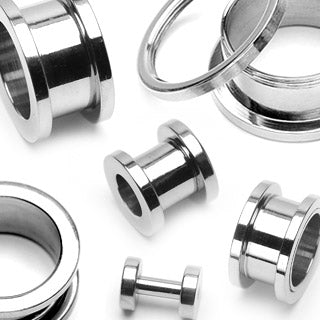 Pair Surgical Stainless Steel Basic Plugs Screw Fit Flesh Tunnels ...