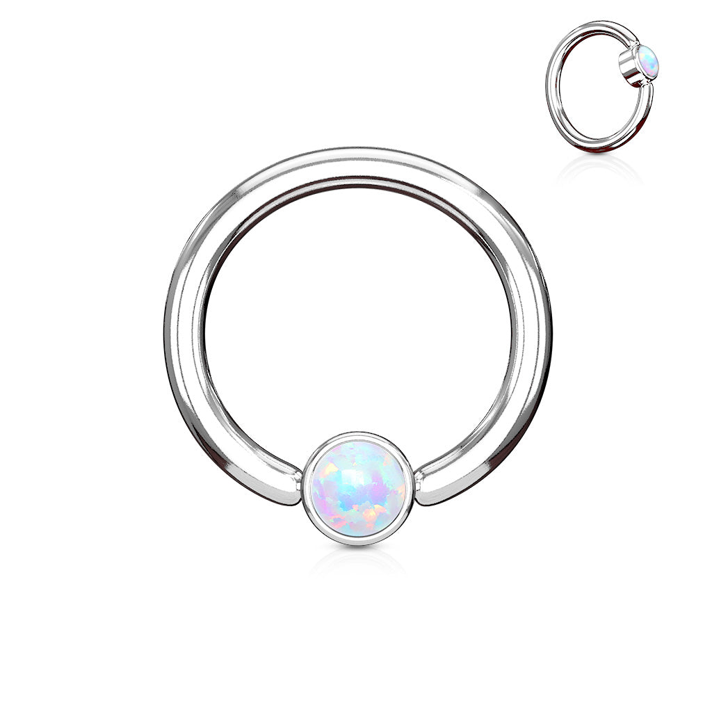 Opal Set Round Flat Cylinder Surgical Steel Captive Hoop Ring ...
