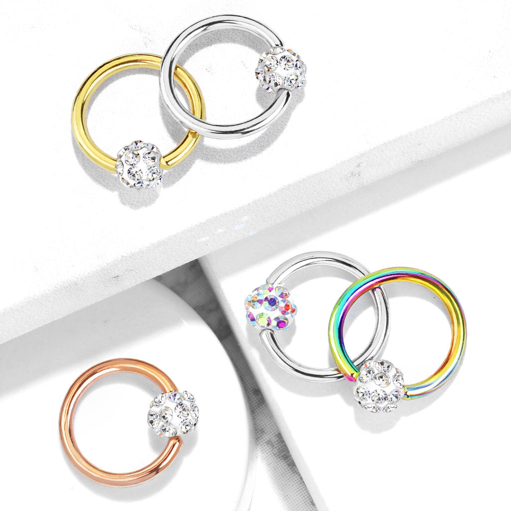 Crystal Paved Ferido Ball Captive Bead Ring Nose Ring Helix Ear Cartil ...