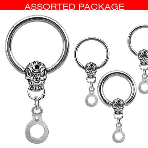 Skull and Handcuff Captive Bead Ring Tragus Helix Lobe Cartilage Nippl ...