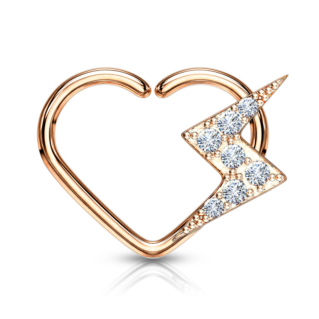 CZ Lightning Volt Heart Shape Ear Cartilage Daith Hoop Helix Tragus Ri ...
