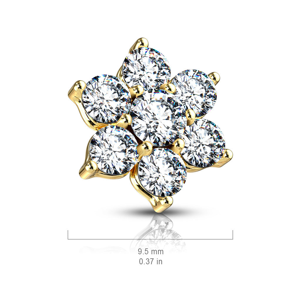 9.5 mm 7 CZ Flower Internal Threaded Dermal Anchor Tops ...