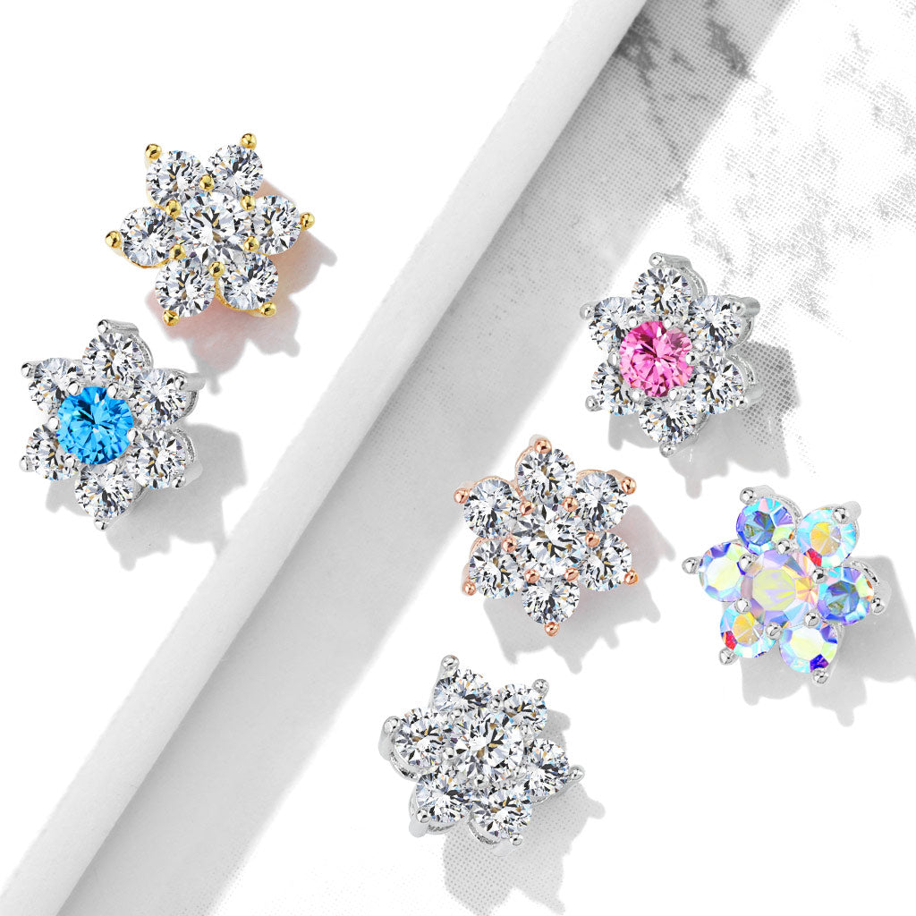 9.5 mm 7 CZ Flower Internal Threaded Dermal Anchor Tops ...