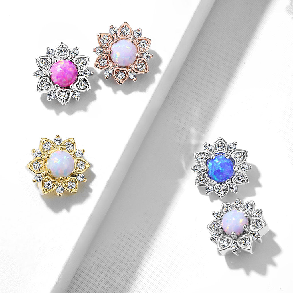 CZ Flower With Opal Center Internal Threaded Dermal Anchor Tops ...