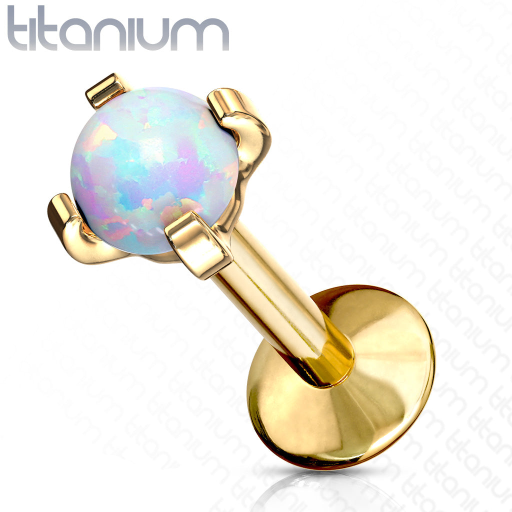 G23 Implant Grade Titanium Yellow Gold Prong Set Opal Labret Ear Carti ...